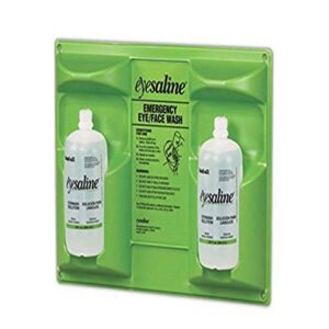 honeywell home-32-000462 32 oz. (946 ml) double bottle sterile saline eye wash wall station (trilingual, includes 2 full bottles) - green/clear