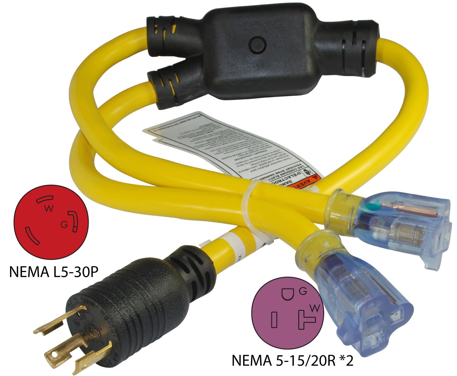 Conntek YL530520S 30-Amp 125-volt L5-30P Generator Y-Adapter Male Plug to U.S. 15/20-Amp Female Connectors