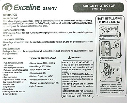 3-Outlet Electronic Surge Protector for Tv's, Audio Equipment, Video Games, Computers, Printers