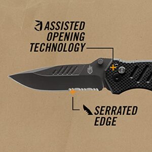 Gerber Gear 31-001709N Swagger Knife, Assisted Opening Tactical Folding Pocket Knife, 3.25 In Blade, Black