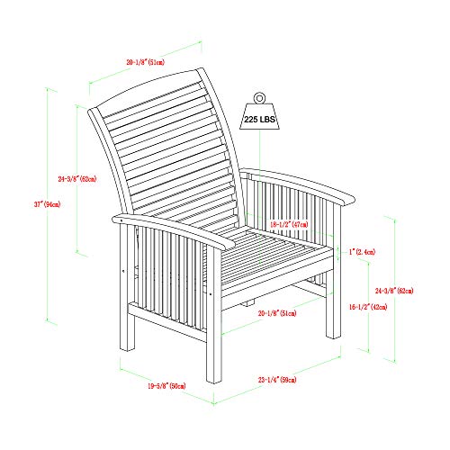 Walker Edison Rendezvous Modern 2 Piece Solid Acacia Wood Slat Back Outdoor Dining Chairs, Set of 2, Brown