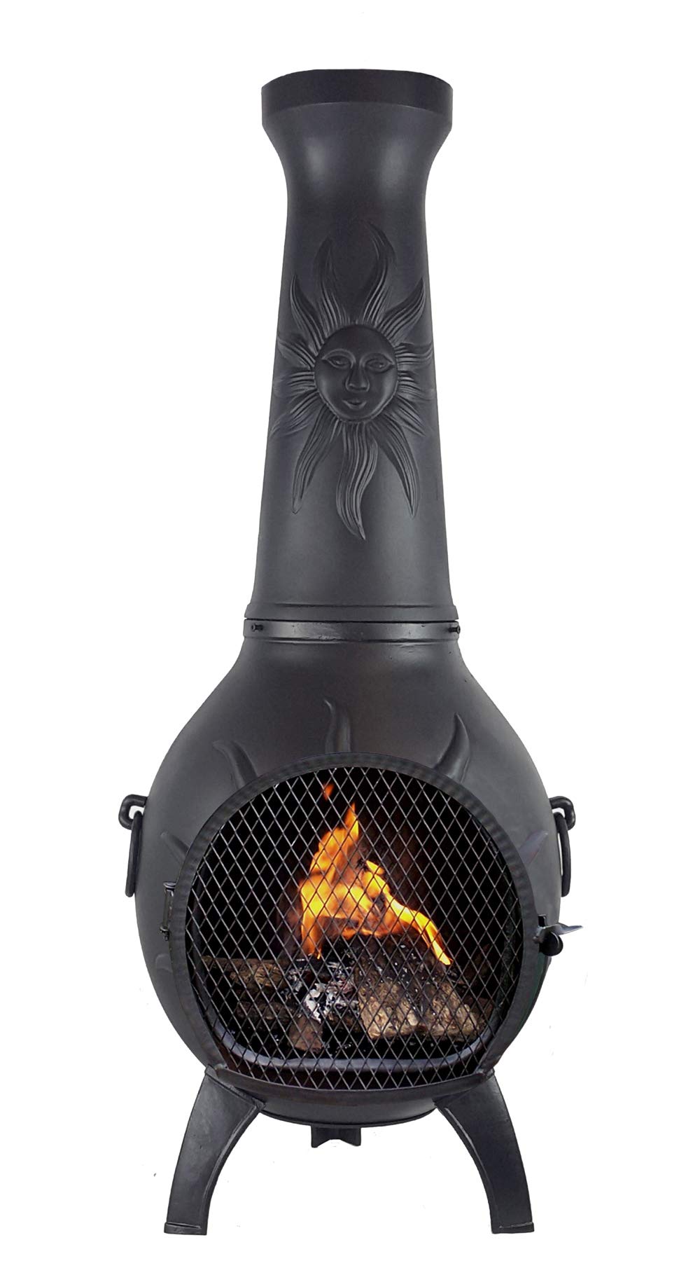 The Blue Rooster Sun Stack Chiminea Outdoor Fireplace - Wood Burning Cast Aluminum Deck or Patio Firepit