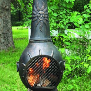 The Blue Rooster Sun Stack Chiminea Outdoor Fireplace - Wood Burning Cast Aluminum Deck or Patio Firepit