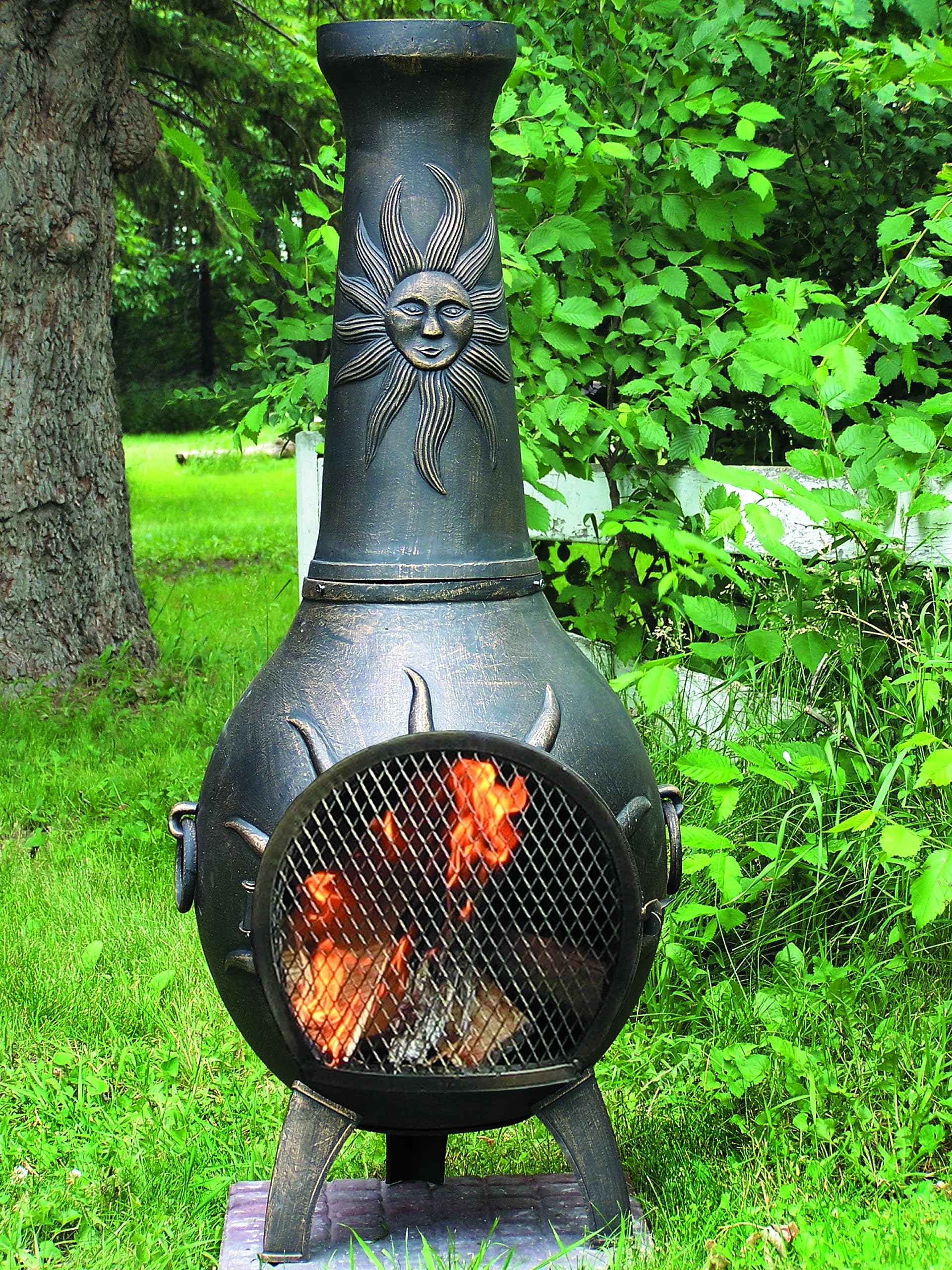 The Blue Rooster Sun Stack Chiminea Outdoor Fireplace - Wood Burning Cast Aluminum Deck or Patio Firepit