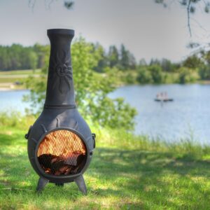 The Blue Rooster Sun Stack Chiminea Outdoor Fireplace - Wood Burning Cast Aluminum Deck or Patio Firepit