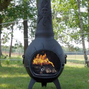 The Blue Rooster Sun Stack Chiminea Outdoor Fireplace - Wood Burning Cast Aluminum Deck or Patio Firepit