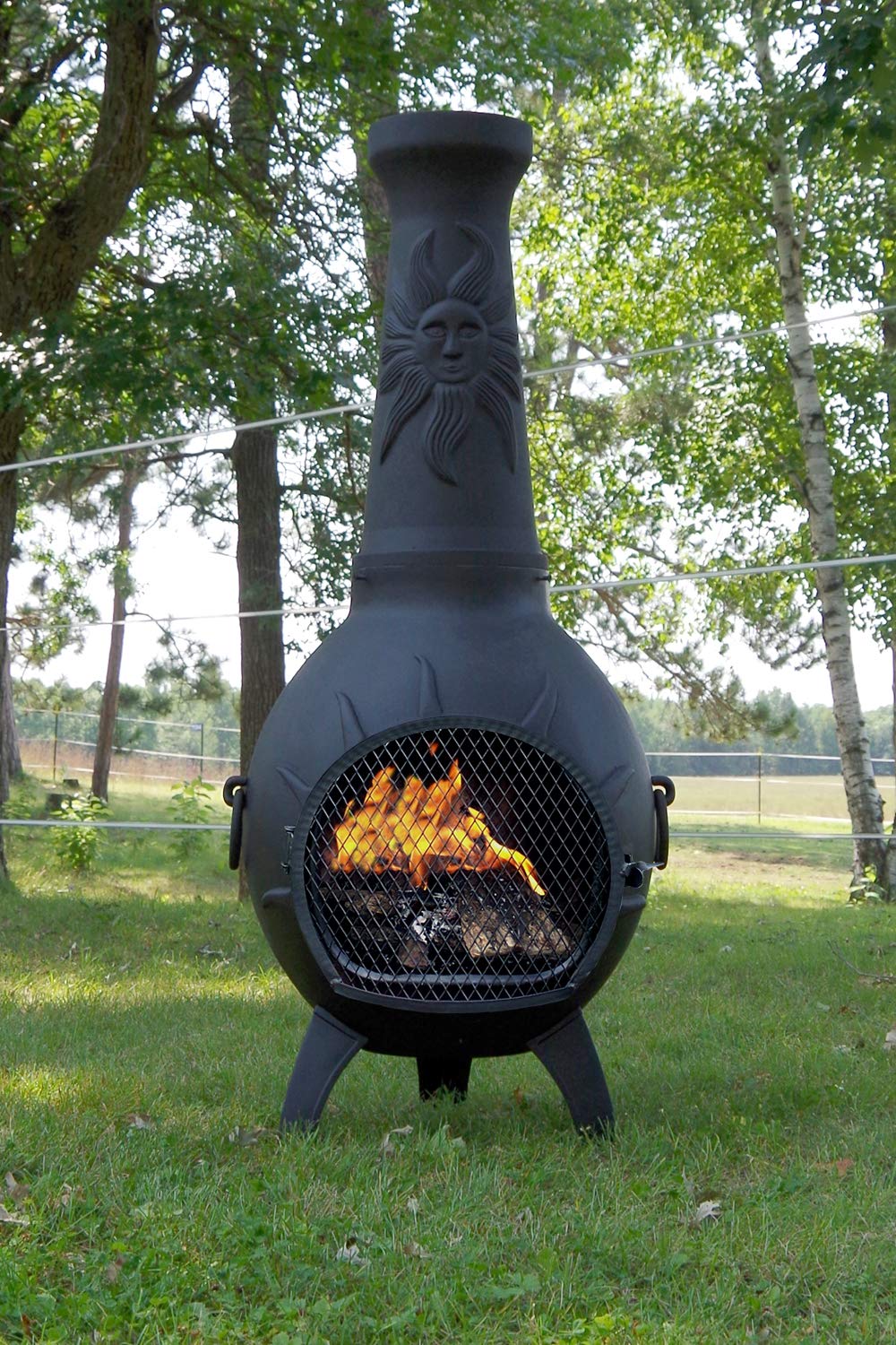 The Blue Rooster Sun Stack Chiminea Outdoor Fireplace - Wood Burning Cast Aluminum Deck or Patio Firepit