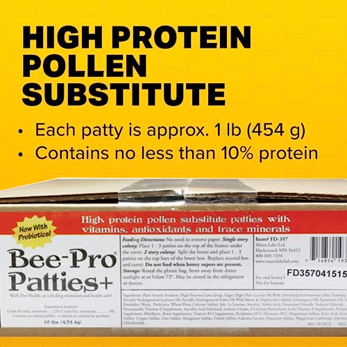 Mann Lake Bee-Pro Patties with Pro Health, Ready-to-Feed High Protein Pollen Substitute, Beekeeping Supplies, 10 lb