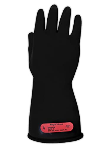 MAGID Class 0 Low-Voltage Rubber Insulating Linemen Safety Gloves, 1 Pair, 11” Long, Black