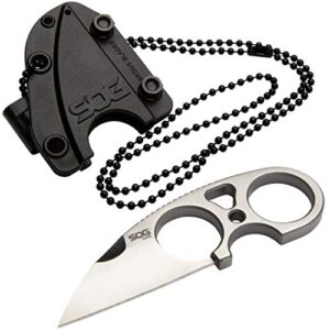 sog small fixed blade knives - snarl 2.3 inch sheepsfoot blade, belt knife and boot knife w/survival knife sheath and neck knife chain (jb01k-cp)