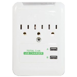 rnd wall power station includes 3 ac plugs and 2 usb ports (3.4a total) with surge for iphone, ipad, samsung galaxy, lg, htc, moto and all usb compatible devices