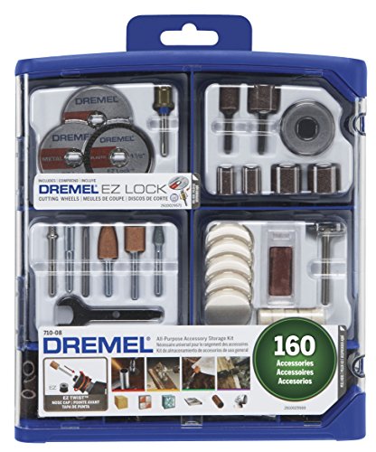 Dremel Rotary Tool Accessory Kit- 710-08- 160- EZ Lock Technology- 1/8 inch Shank- Cutting Bits, Polishing Wheel And Compound, Sanding Disc And Drum, Carving, Sharpening, And Engraving