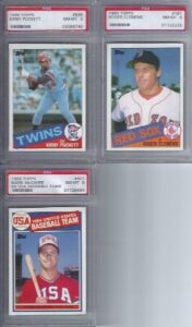 1985 topps baseball complete 792 card set with psa 8 graded rookies roger clemens, mark mcguire, kirby puckett