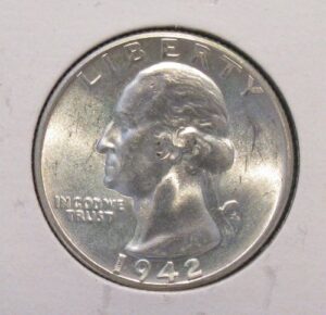 1942-d choice bu silver washington quarter