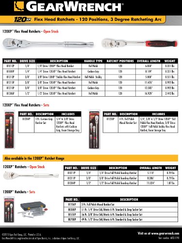 GEARWRENCH 1/2" Drive 120XP Flex Head Ratchet - 81306P