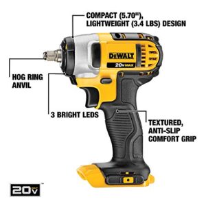 DEWALT 20V MAX* Cordless Impact Wrench Kit with Hog Ring, 3/8-Inch (DCF883M2)