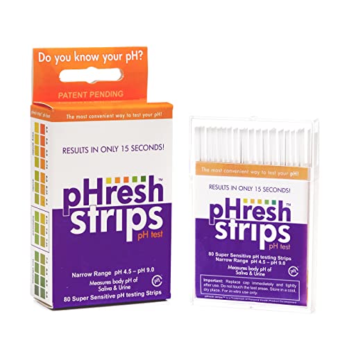 pHresh - pH Test Strips with Free Alkaline/Acidic Food Guide and pH Monitoring Kit - Easy to Use pH Meter - Monitor Your Body's pH Level - Narrow Range of pH 4.5-9.0 - 80ct