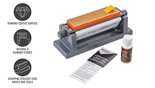 Smith's 50448 6” Diamond Tri-Hone Stone Sharpening System - Grey - Fine, Natural, & Coarse Stones - 3-Way Honing - Nonslip Rubber Feet - Restore Tools, Hunting, Kitchen, Fishing & Pocket Knives