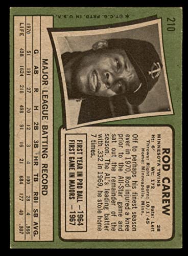 1971 Topps Baseball 210 Rod Carew Minnesota Twins Excellent