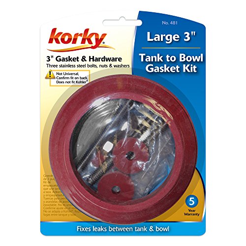 Korky 481BP Universal Toilet Tank To Bowl Gasket & Hardware Kit - Fits Most 3-Inch, 2-Piece Toilet Tanks - Made in USA , Red , Large (3")