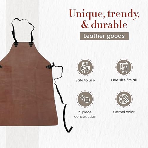 Style n Craft Welder’s Apron, Heavy-Duty Suede Leather Apron, Apron for Men and Women, Welding Accessories, Camel Color (81201)