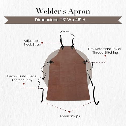 Style n Craft Welder’s Apron, Heavy-Duty Suede Leather Apron, Apron for Men and Women, Welding Accessories, Camel Color (81201)