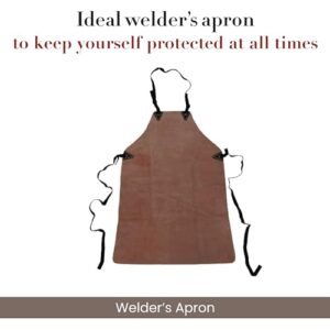 Style n Craft Welder’s Apron, Heavy-Duty Suede Leather Apron, Apron for Men and Women, Welding Accessories, Camel Color (81201)