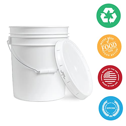 5 gallon Food Grade White Plastic Bucket with Handle & Lid - Set of 6