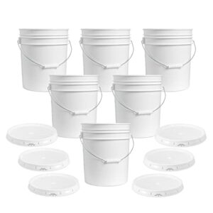 5 gallon food grade white plastic bucket with handle & lid - set of 6