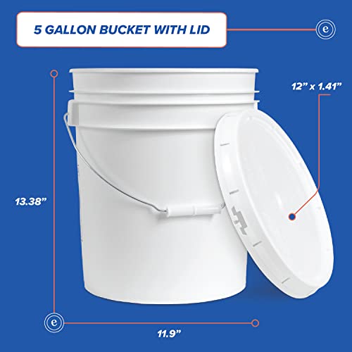 5 gallon Food Grade White Plastic Bucket with Handle & Lid - Set of 6