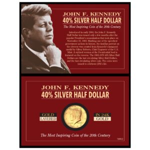 silver jfk half dollar coin layered in pure gold