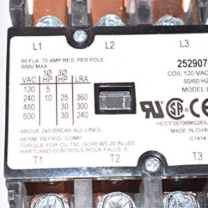 Miller 252907 Contactor, Def Prp 60A 3P 120Vac Coil w/Cover