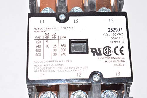 Miller 252907 Contactor, Def Prp 60A 3P 120Vac Coil w/Cover