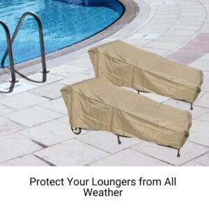 Formosa Covers | Premium Tight Weave Patio Chaise Lounge Chair Covers up to 84" Long - Protect from Sun UV Water Damage with Adjustable Peel and Stick Fasteners in Taupe - Value Pack of 2