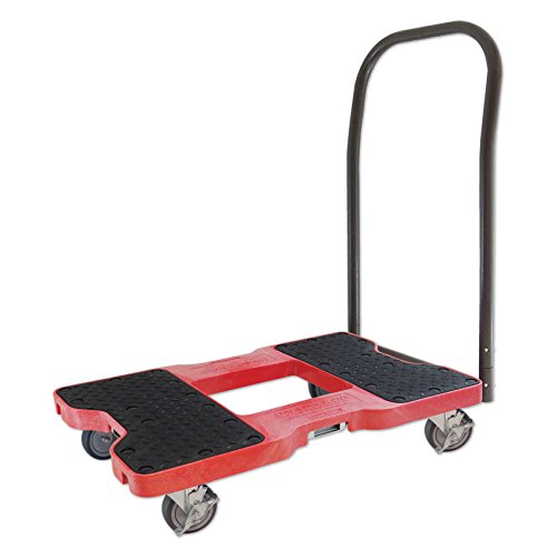 SNAP-LOC 1500 LB Push CART Dolly RED with Steel Frame, 4 inch Casters, Push Bar and Optional E-Strap Attachment