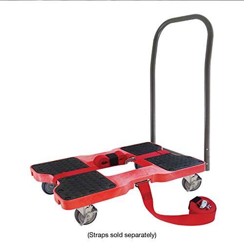 SNAP-LOC 1500 LB Push CART Dolly RED with Steel Frame, 4 inch Casters, Push Bar and Optional E-Strap Attachment