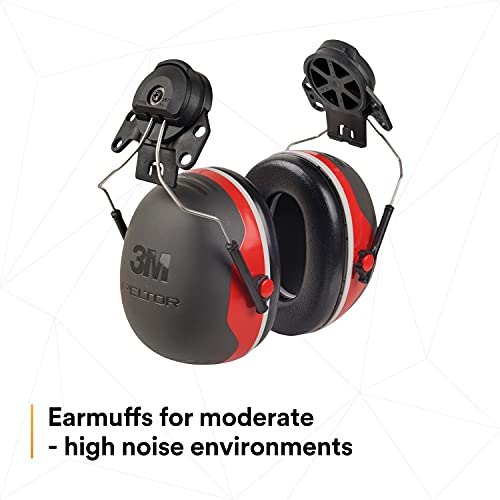 3M PELTOR Ear Muffs, Noise Protection, Hard Hat Attachment, NRR 25 dB, Construction, Manufacturing, Maintenance, Automotive, Woodworking, Heavy Engineering, Mining, X3P3E,Black/Red