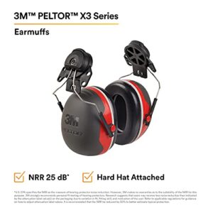 3M PELTOR Ear Muffs, Noise Protection, Hard Hat Attachment, NRR 25 dB, Construction, Manufacturing, Maintenance, Automotive, Woodworking, Heavy Engineering, Mining, X3P3E,Black/Red