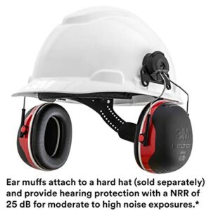 3M PELTOR Ear Muffs, Noise Protection, Hard Hat Attachment, NRR 25 dB, Construction, Manufacturing, Maintenance, Automotive, Woodworking, Heavy Engineering, Mining, X3P3E,Black/Red