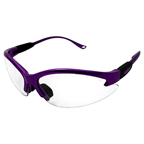 Global Vision Cougar Safety Glasses Nurses Dental Assistant Glasses Shooting Glasses for Women Ladies Men Purple Frame with Clear Lenses