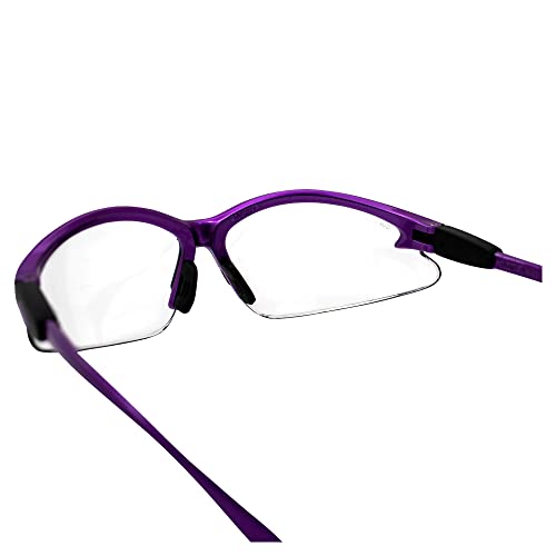 Global Vision Cougar Safety Glasses Nurses Dental Assistant Glasses Shooting Glasses for Women Ladies Men Purple Frame with Clear Lenses