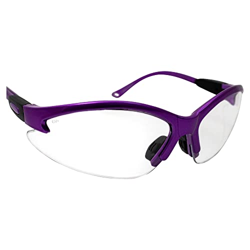 Global Vision Cougar Safety Glasses Nurses Dental Assistant Glasses Shooting Glasses for Women Ladies Men Purple Frame with Clear Lenses