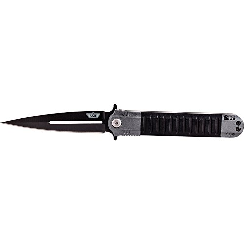 UZI UZK-FDR-009 Covert Folding Knife with Straight Edge Stainless Steel Blade and Aluminum Handle with Metal Clip and Spring Assist, Survivor Tool, for Outdoor Trips, Camping, Fishing, Hunting, Black