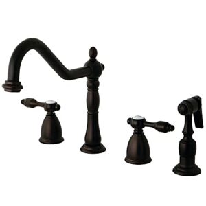 kingston brass kb1795talbs tudor 8 inch center kitchen faucet with brass sprayer, oil rubbed bronze, 8-1/4 inch in spout reach, oil rubbed bronze , oil-rubbed bronze