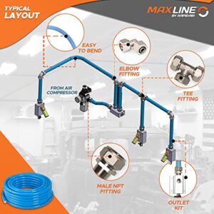 Maxline Pressured Leak-Proof Easy to Install Air Compressor Accessories Kit Piping System | 1/2 inch x 100 feet HDPE-Aluminum | Connects w/ any Air Compressor Hose | 100 PSI | 35 Pieces | M3800.