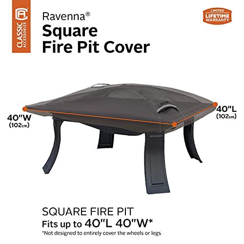 Classic Accessories Ravenna Water-Resistant 40 Inch Square Fire Pit Cover, Outdoor Firepit Cover