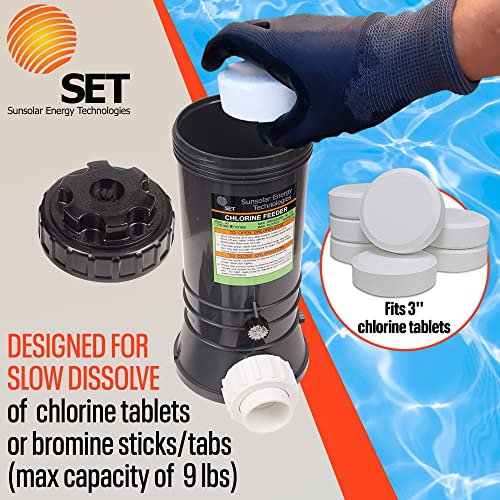 SUNSOLAR Automatic Chlorinator for Above Ground Pools and In-Ground Pools- Free Standing in-Line - Dispenser Holds 9lbs Comes with Fittings