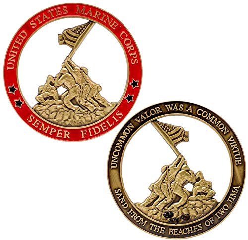 Marine Corps Iwo Jima USMC Challenge Coin with Actual Sands of Iwo Jima - Marine Corps Gifts Disabled USMC Vet Owned Small Business