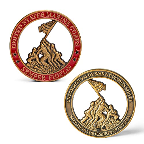 Marine Corps Iwo Jima USMC Challenge Coin with Actual Sands of Iwo Jima - Marine Corps Gifts Disabled USMC Vet Owned Small Business