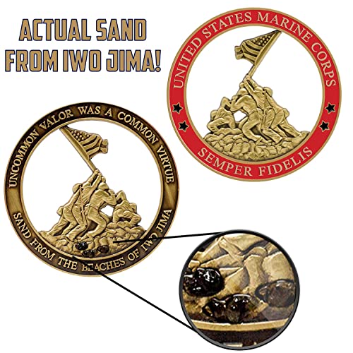 Marine Corps Iwo Jima USMC Challenge Coin with Actual Sands of Iwo Jima - Marine Corps Gifts Disabled USMC Vet Owned Small Business